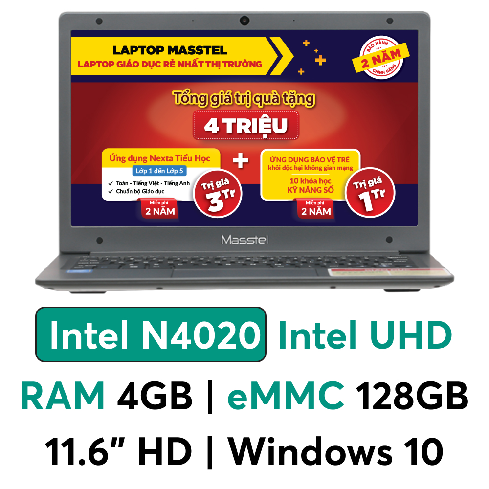 Laptop Masstel E116 (Celeron N4020/4GB/128GB/11.6" HD/Windows 10 ...
