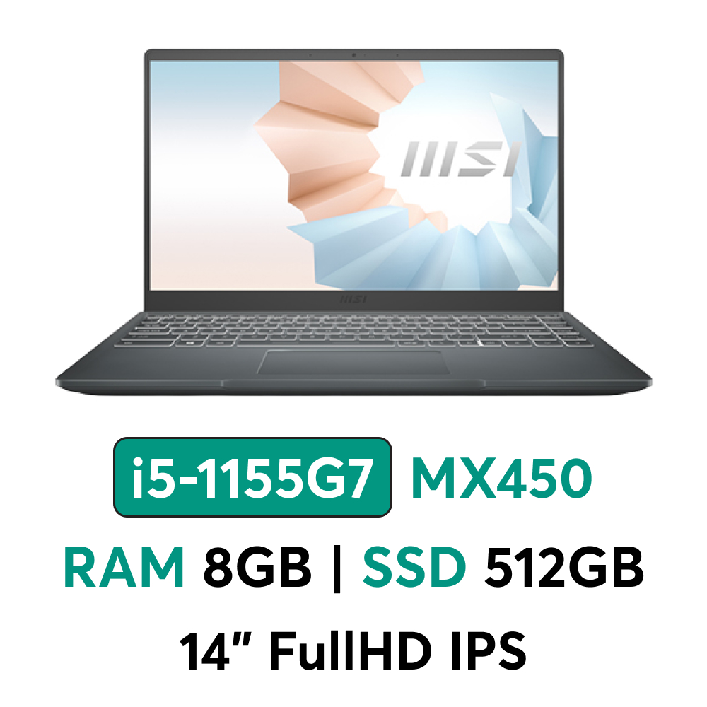 Laptop MSI Modern 14 B11SBU-668VN (i5-1155G7/8GB/512GB/MX450/14" FHD ...