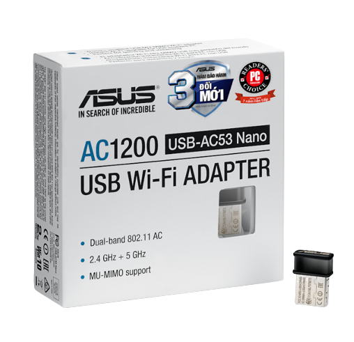 Thiết bị thu sóng USB Wi-Fi Asus AC53 Nano băng tần kép AC1200 - Chính hãng