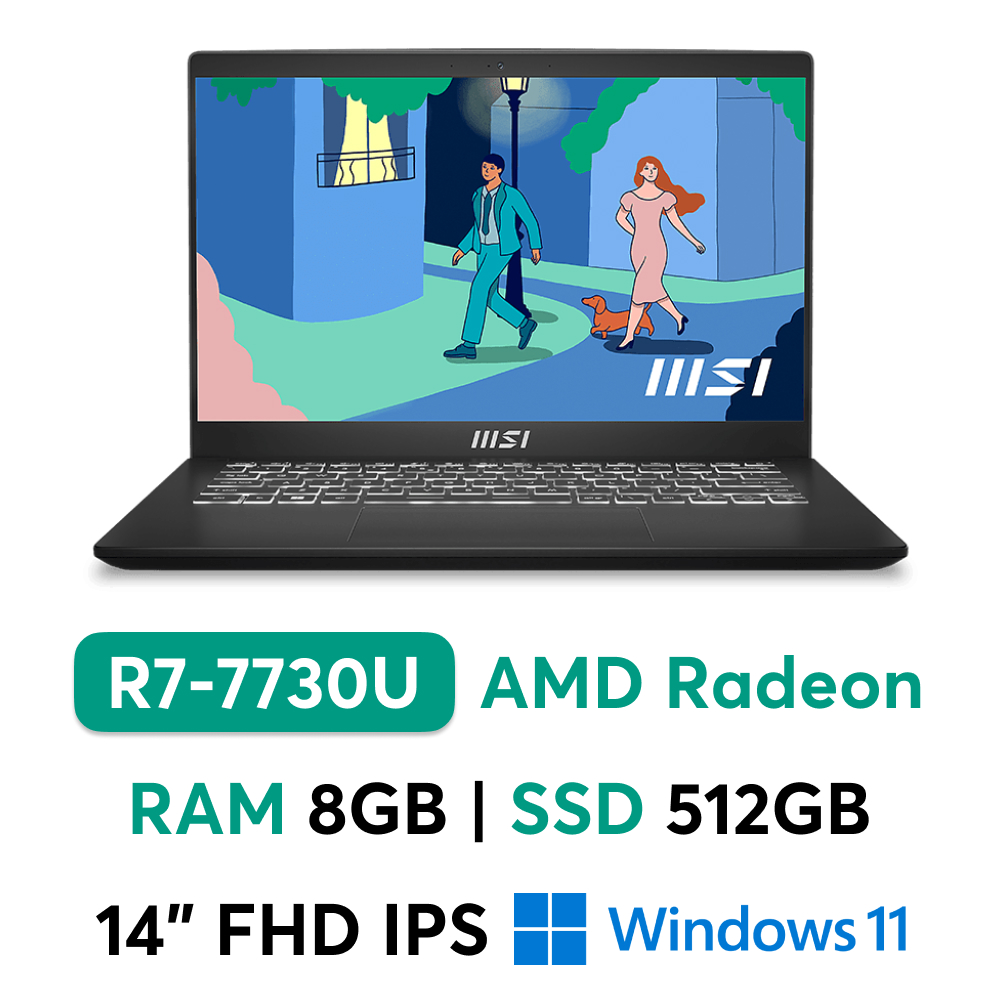Laptop MSI Modern 14 C7M- 221VN (R7-7730U/8GB/512GB/14" FHD/Windows 11 ...