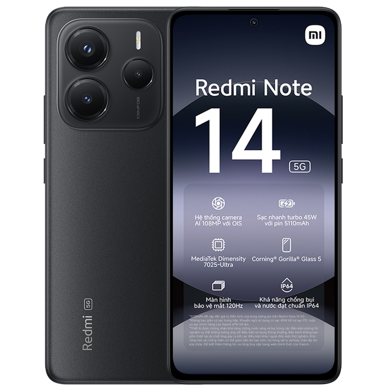 ĐIỆN THOẠI DI ĐỘNG (TEL) REDMI NOTE 14 5G 6.67/MTK D7025 ULTRA/8G/256G/108+8+2MP/20MP/5110mAh ...