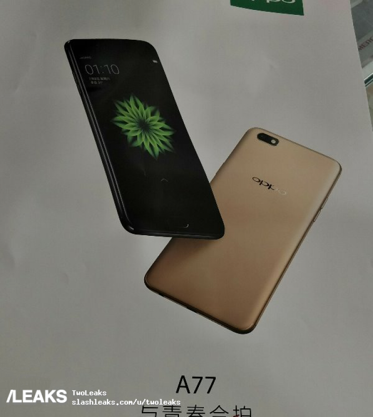 OPPO A77 xuất hiện qua poster mới, có khung kim loại và hai màu vàng và ...