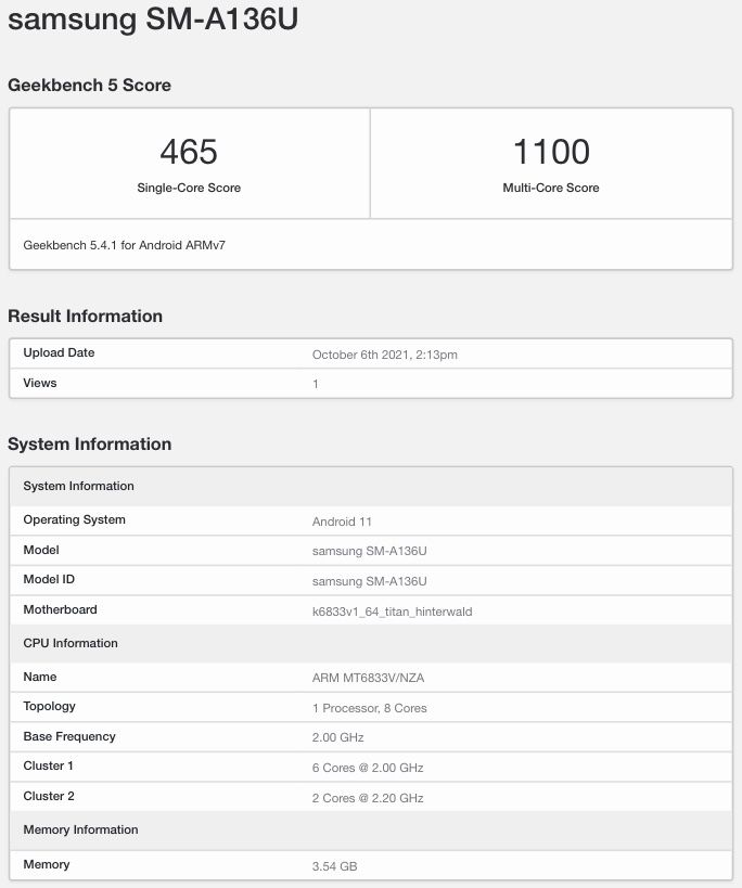 Samsung Galaxy A13 5G lộ thông số kỹ thuật trên Geekbench, xác nhận đi ...