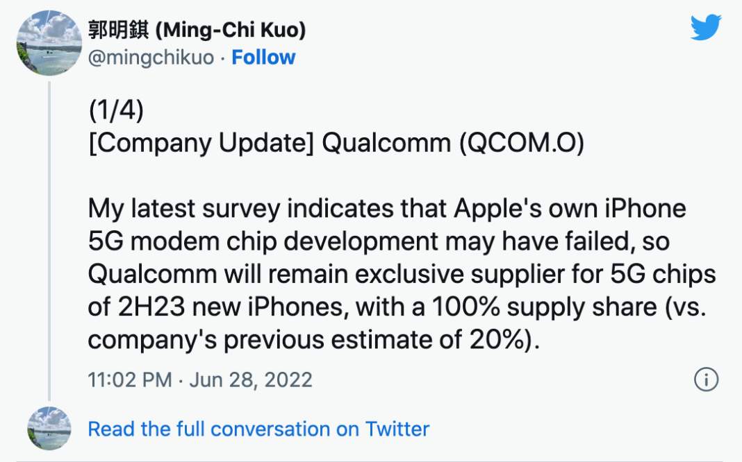 Nỗ lực phát triển chip modem 5G của Apple thất bại, Qualcomm tiếp tục ...