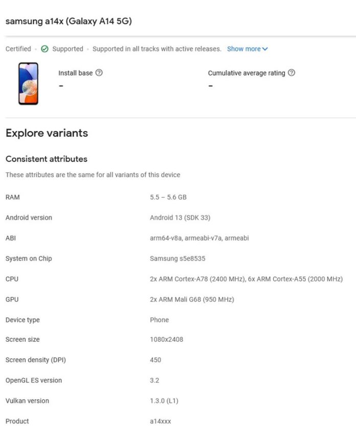 Samsung Galaxy A14 5G sẽ sử dụng con chip Exynos 1330 mới của Samsung