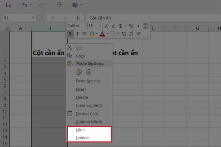 Cách ẩn cột, dòng, sheet trong Excel 2010, 2013, 2016, 2020
