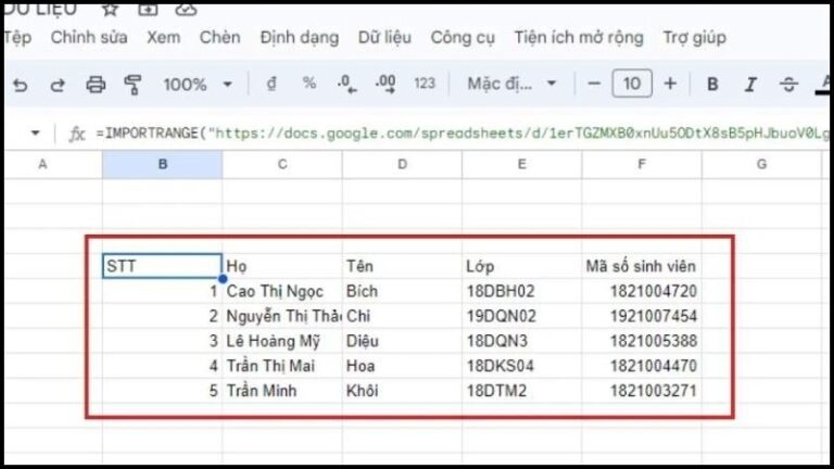 Cách dùng hàm IMPORTRANGE trong Google Sheets