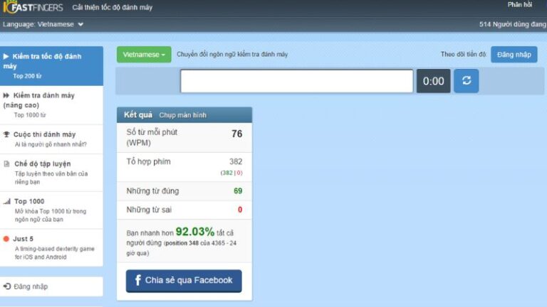 Hướng dẫn dùng 10FastFingers kiểm tra tốc độ đánh máy