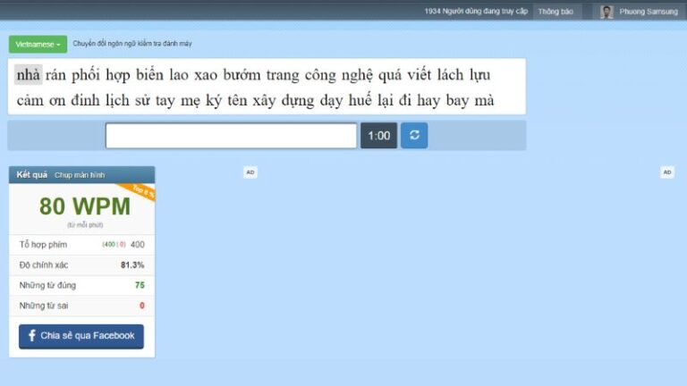 Hướng dẫn dùng 10FastFingers kiểm tra tốc độ đánh máy