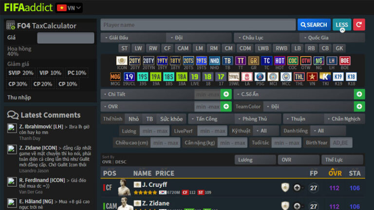 Addict FO4: Hướng dẫn tra cứu dữ liệu cầu thủ & build đội hình mạnh ...