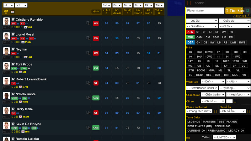 Addict FO4: Hướng dẫn tra cứu dữ liệu cầu thủ & build đội hình mạnh ...