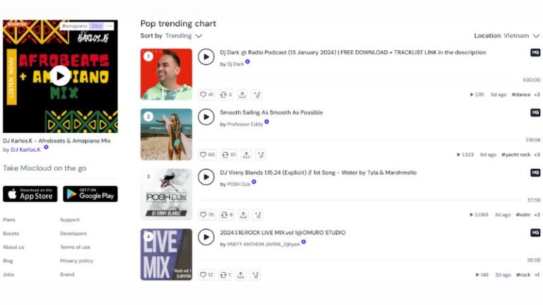 Mixcloud - Radio & DJ mixes: Cập nhật hàng triệu bài hát