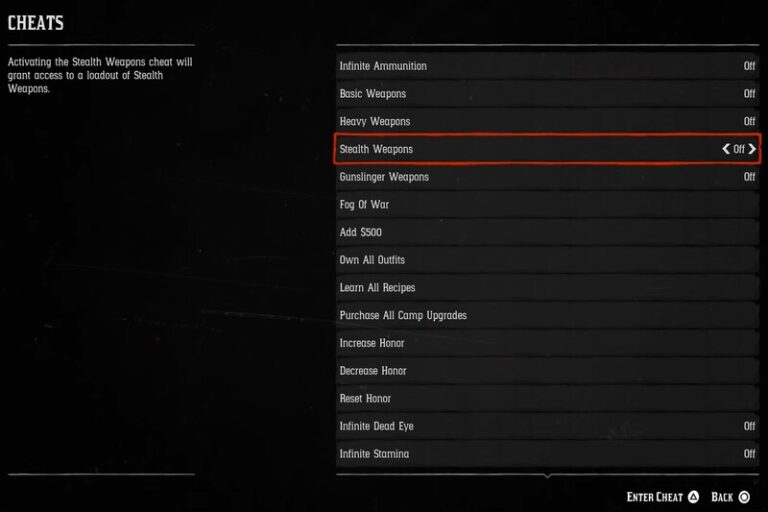 Danh sách code Red Dead Redemption 2 cheats và cách sử dụng