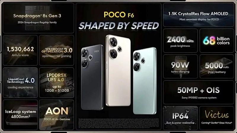POCO F6 ra mắt: Snapdragon 8s Gen 3 SoC, sạc nhanh 90W