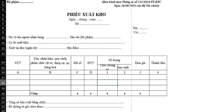 Tải mẫu phiếu xuất kho Excel mới nhất theo TT 133, TT 200
