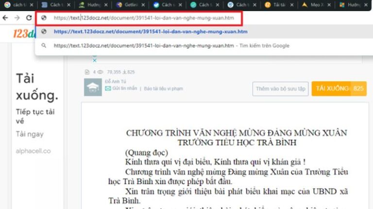 Getlink 123doc.org - Cách tải tài liệu miễn phí 123doc