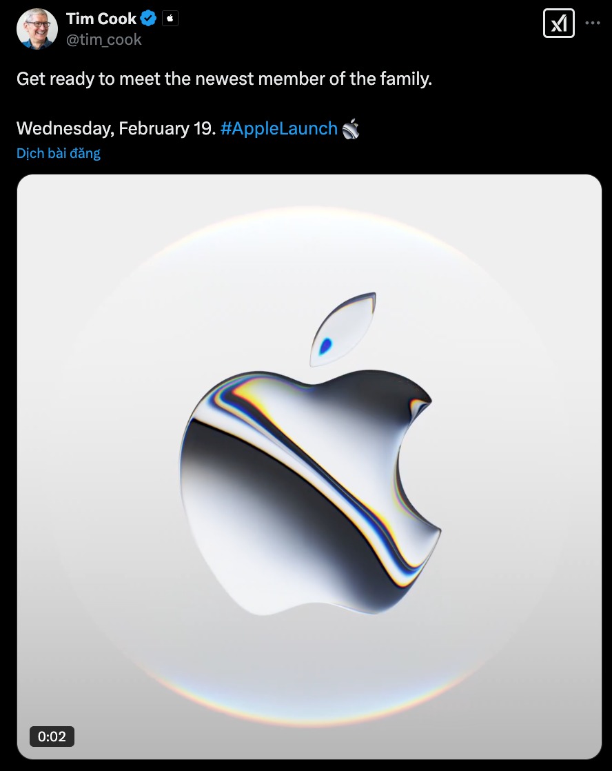 Tim Cook xác nhận sự kiện "Apple Launch" ngày 19/2